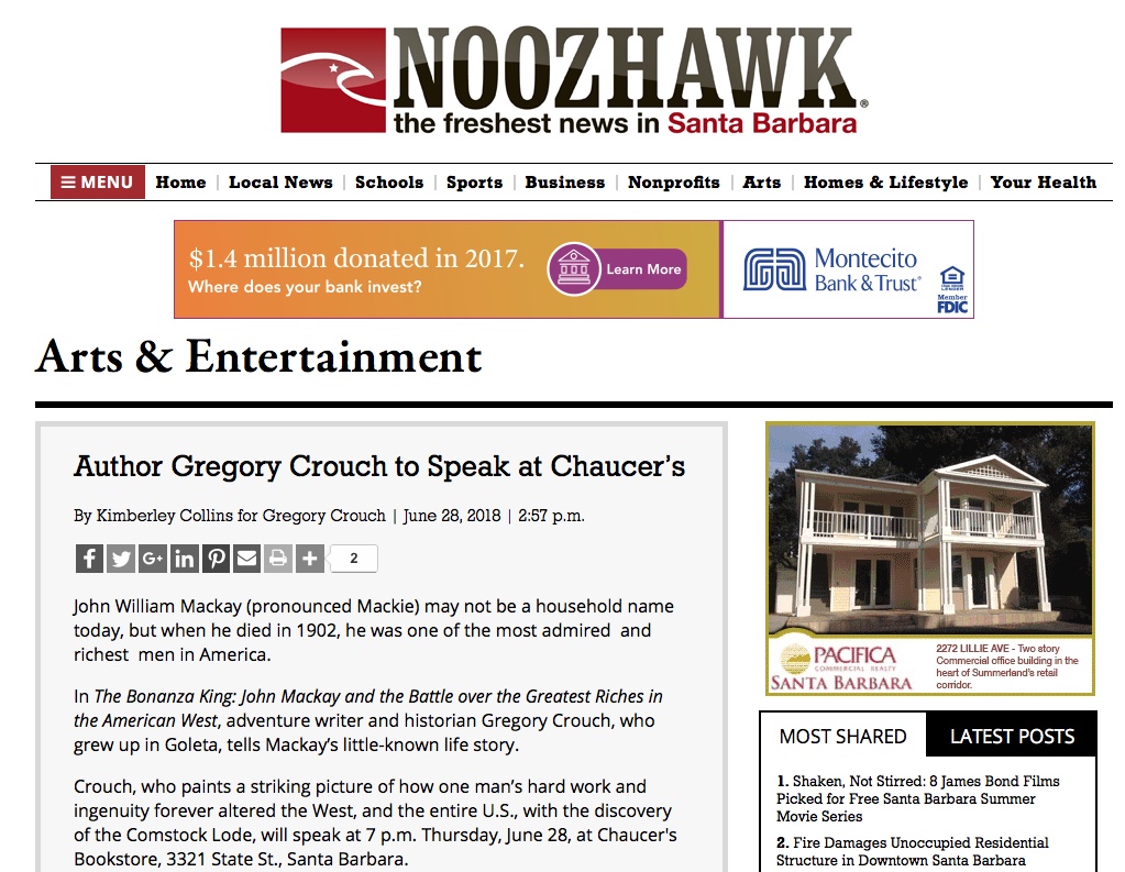 Noozhawk on THE BONANZA KING – Gregory Crouch